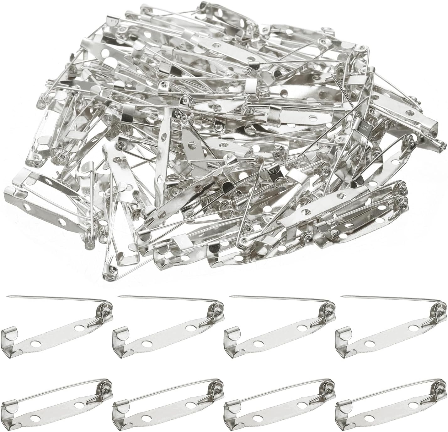 Amazon.com: uxcell 120 Pcs Safety Bar Pin 30mm White Silver Brooch ...