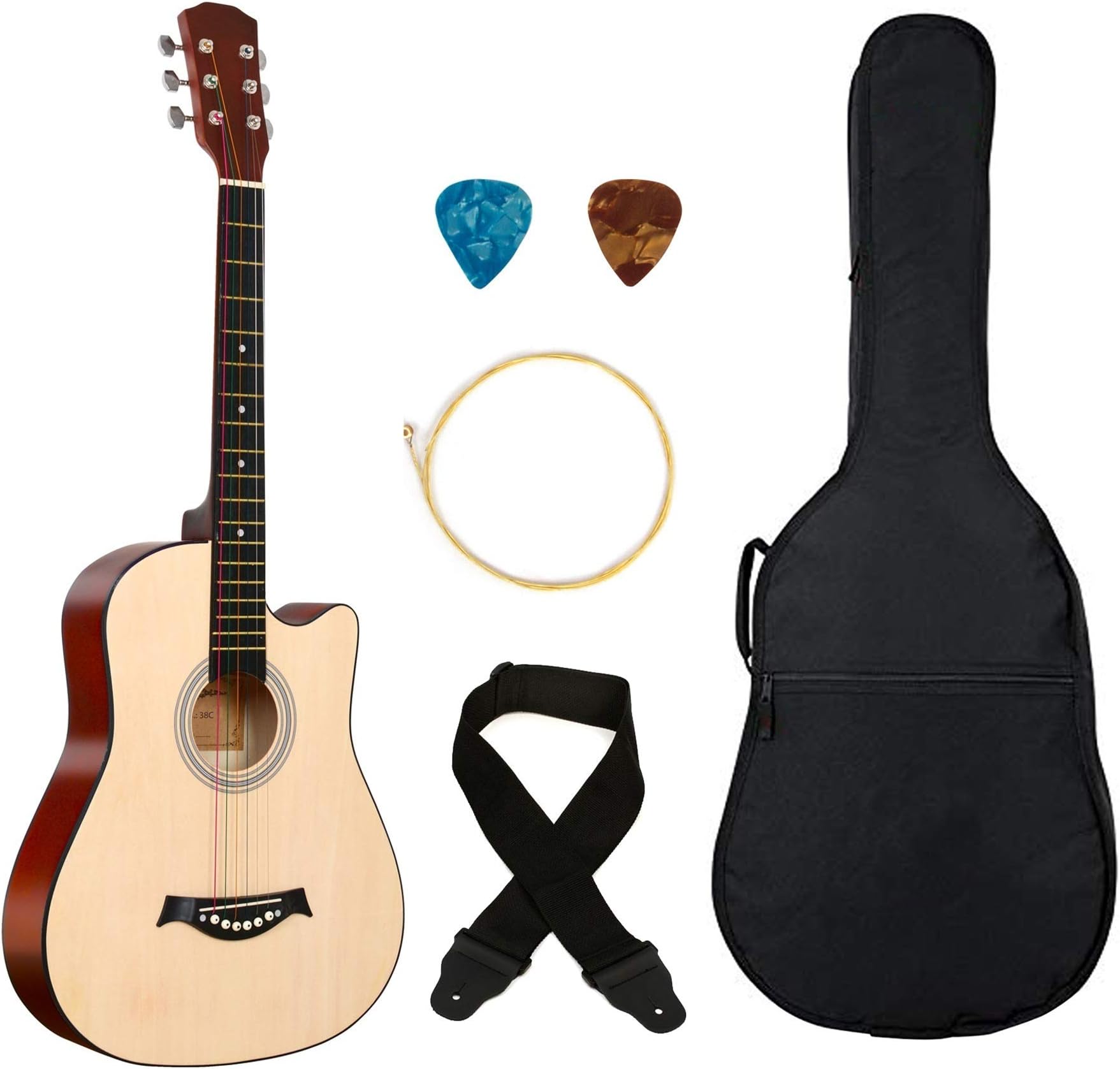 BLUEBERRY 38C, Acoustic Guitar Kit with Bag, Strap, One Pack Strings ...