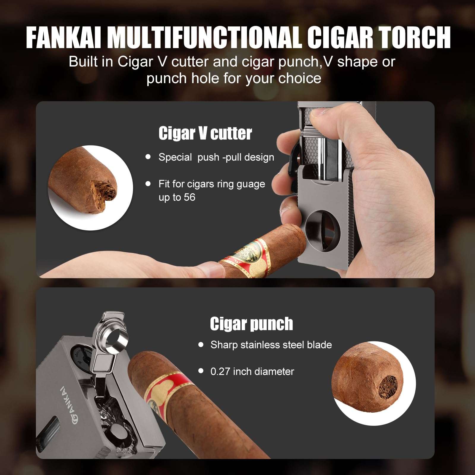 Snapklik.com : FANKAI Cigar Lighter, Multi-Tool Torch Lighter
