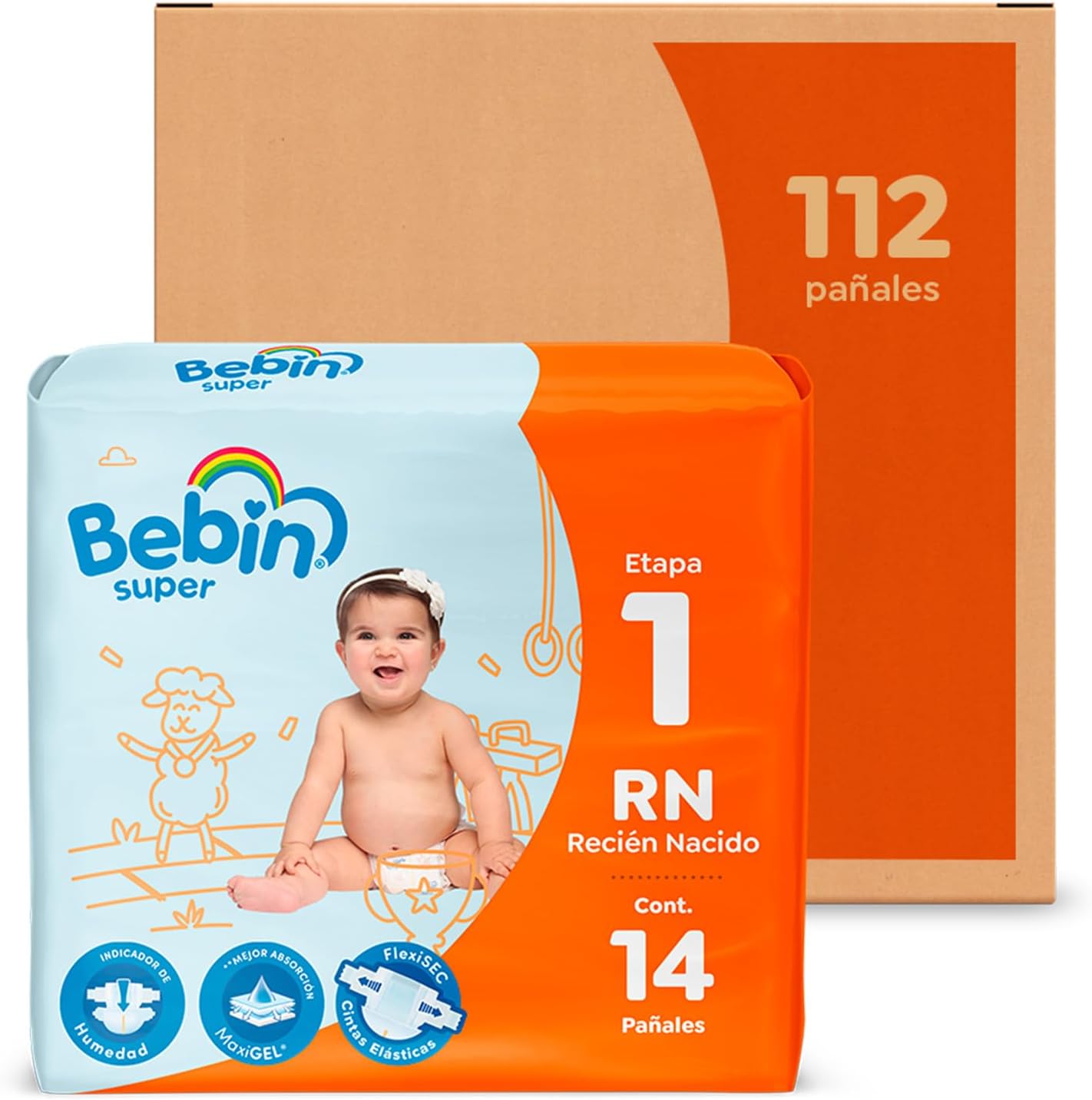 Bebin Super, Pañal desechable para bebé, Etapa 1, Recién Nacido (2.5 a ...