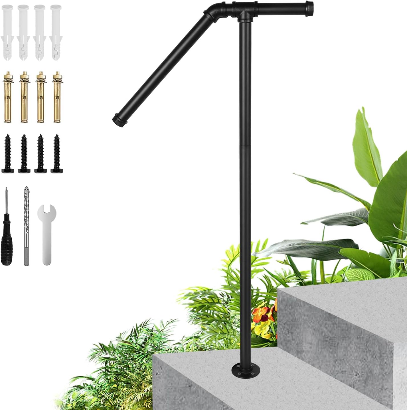Outdoor Stair Railing Single Post Hand Rail for Outdoor Step, 27" L x ...