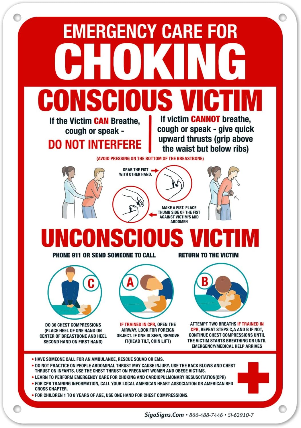 Amazon.com: ComplianceSigns.com Emergency Care For Choking Bilingual ...