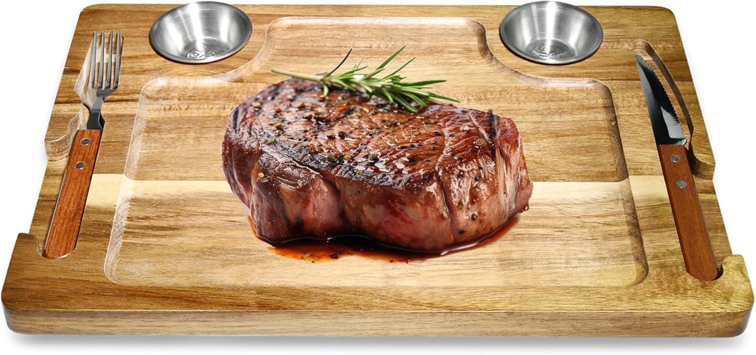 Amazon.com: MAVOTER Acacia Wooden Steak Board - 15 Inches Steak Cutting ...