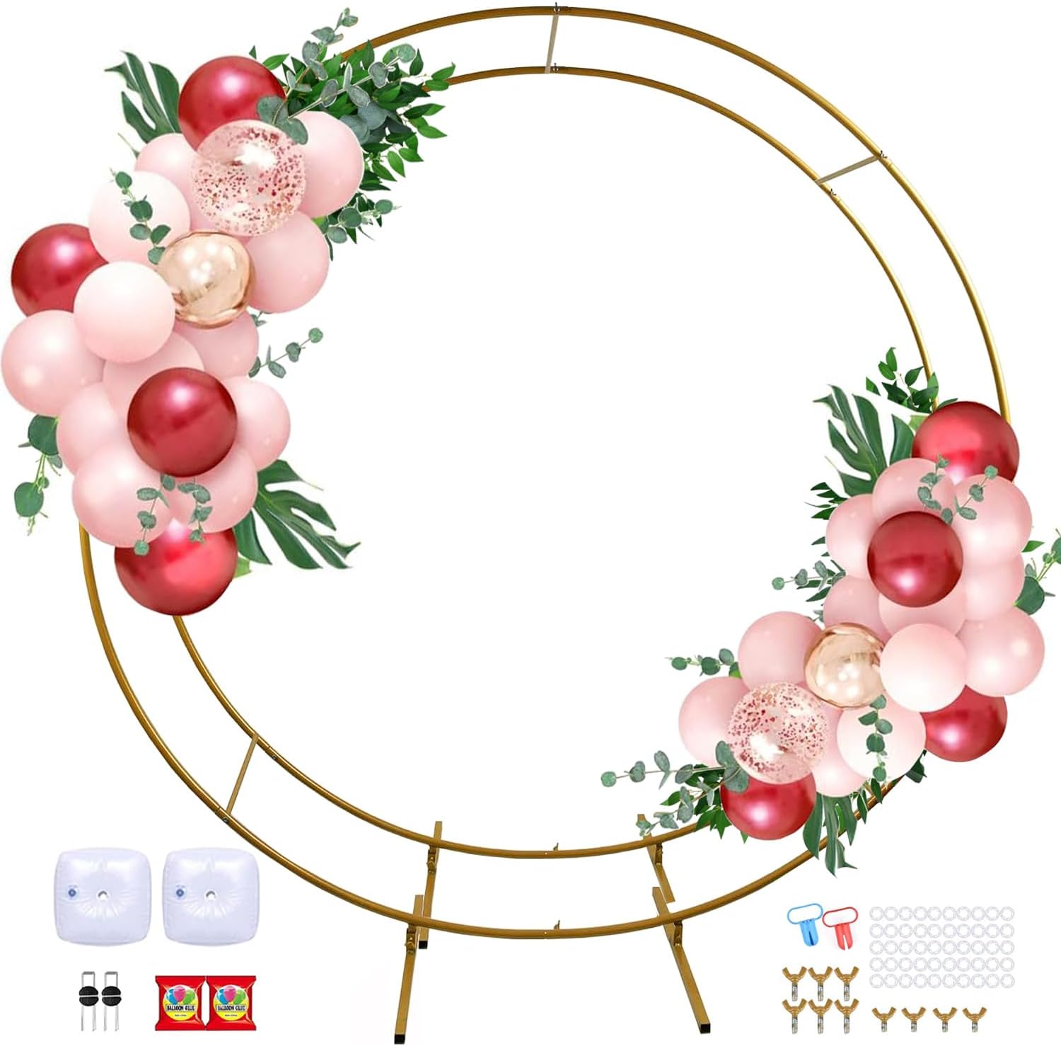 Amazon.com : Double Circle Balloon Arch Frame,6.7Ft Golden Wedding Arch ...