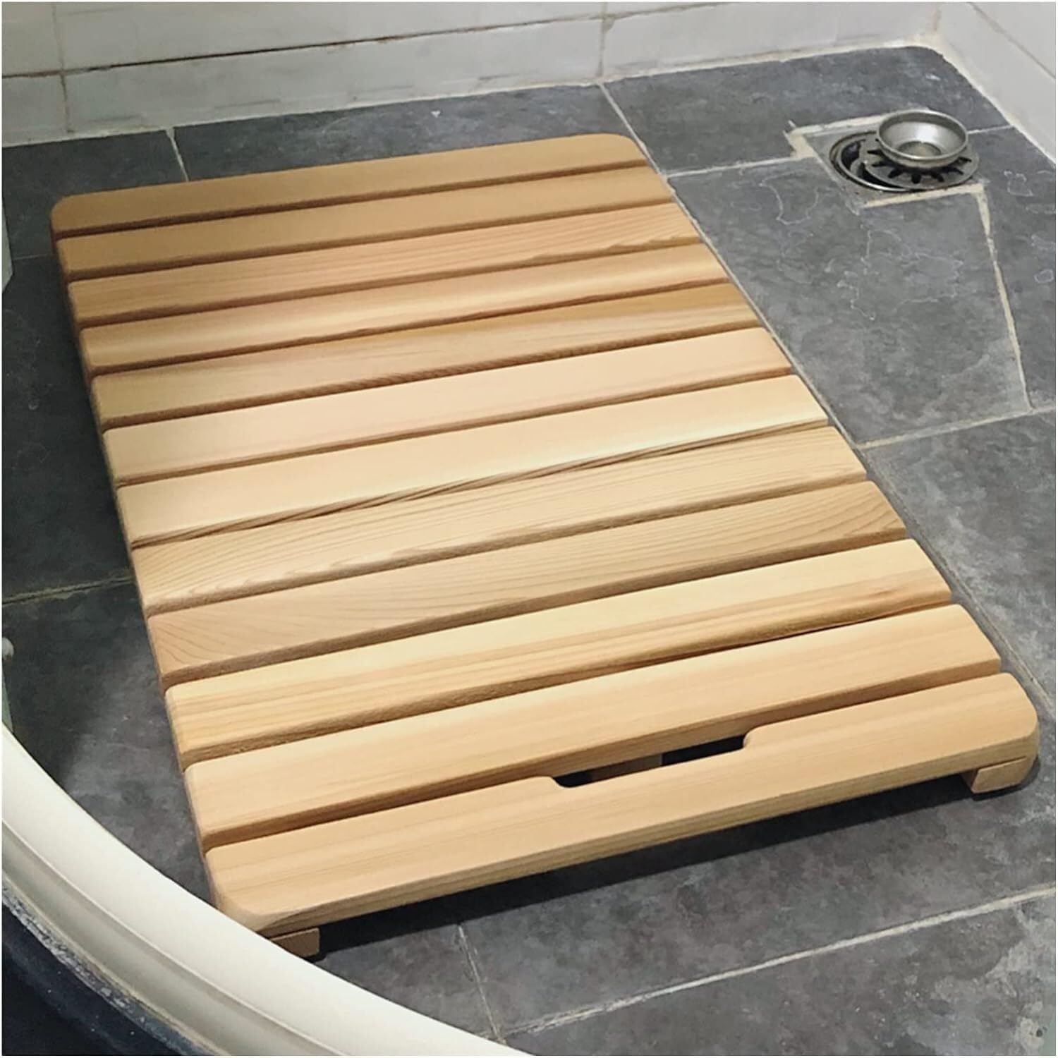 Amazon.com: LXXW Wood Shower Bath Mat Slats Splice Restroom Foot Pad ...