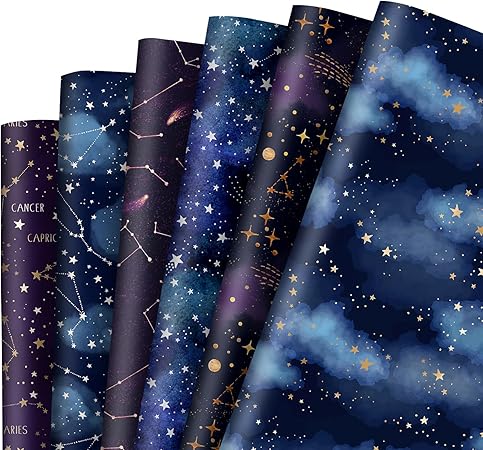 Amazon.com: 12 Sheet Galaxy Wrapping Paper Constellation Gift Wrap ...