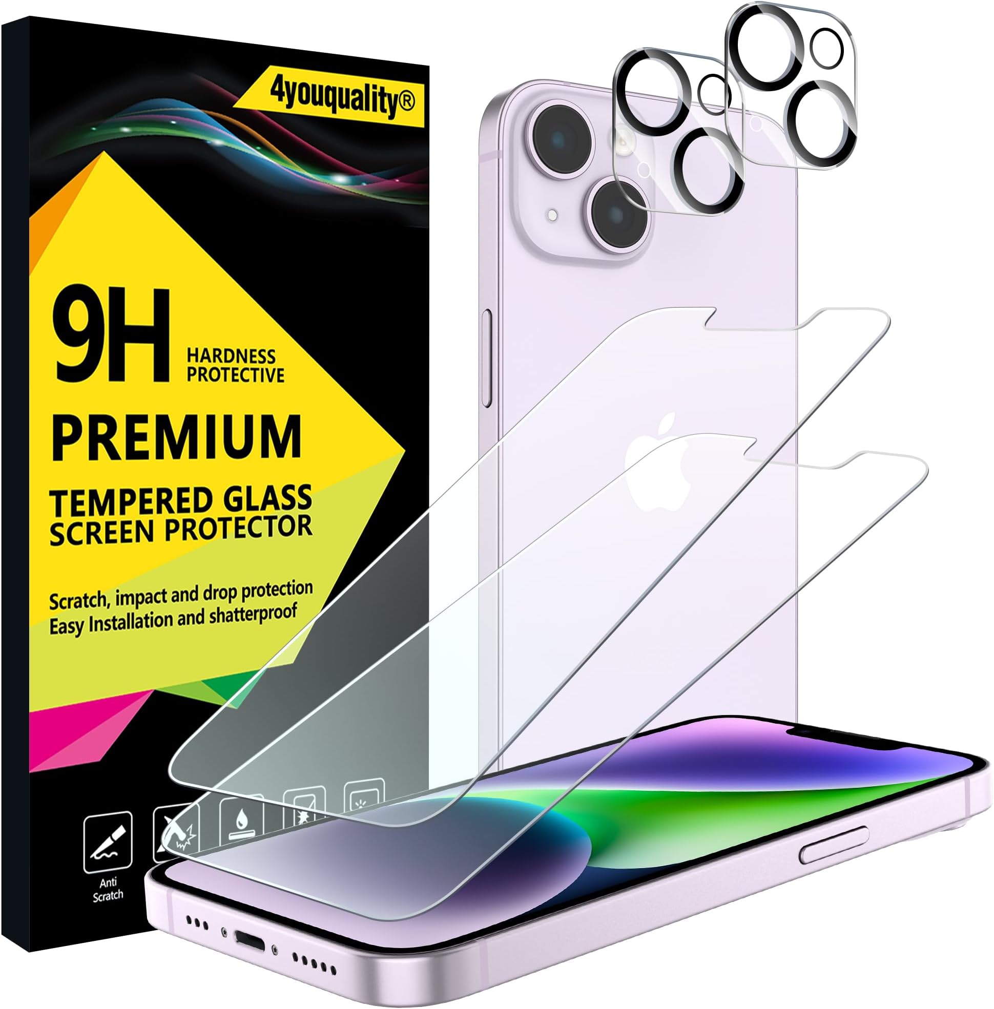 4youquality [4-in-1 Screen Protector for iPhone 14 with Camera Lens ...