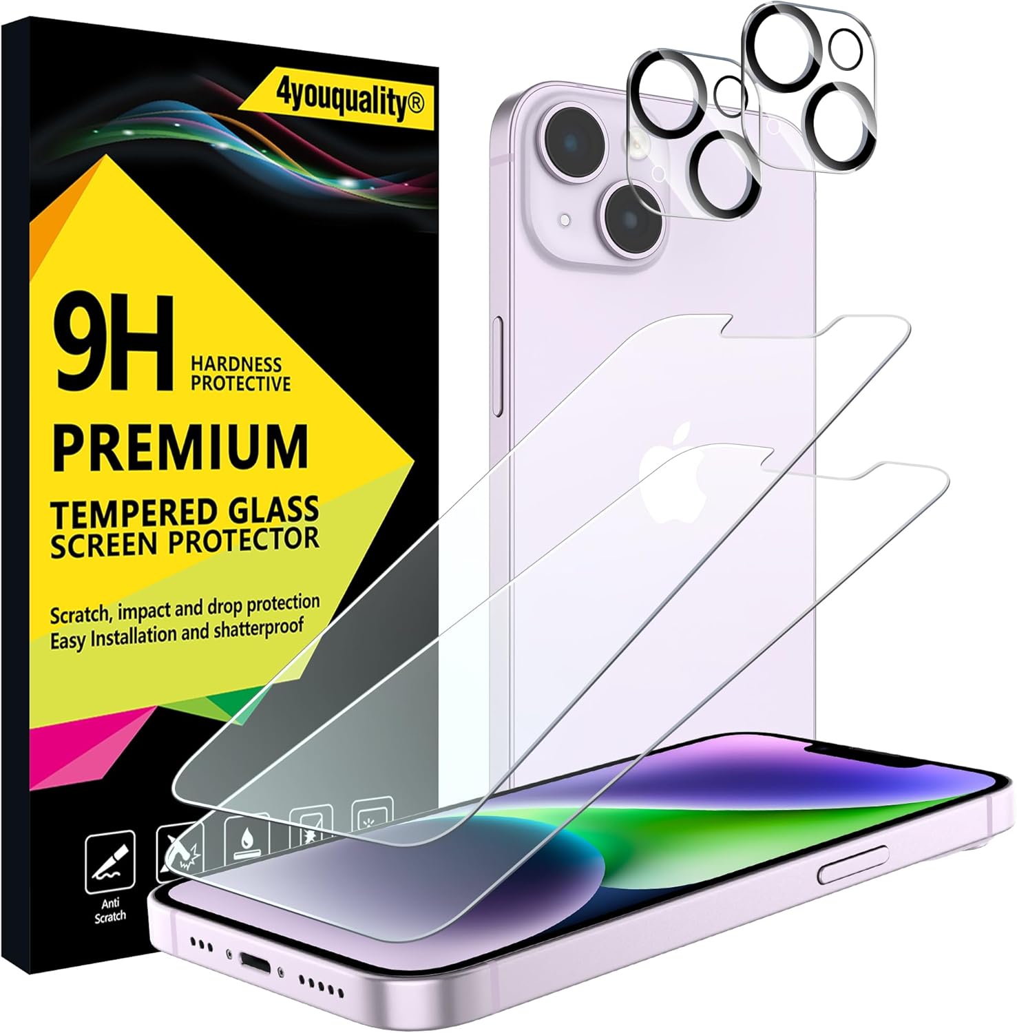 4youquality [4-in-1 Screen Protector for iPhone 14 with Camera Lens ...
