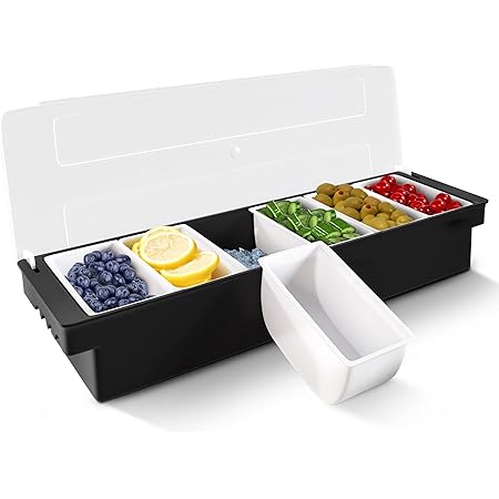 Amazon.com | FEOOWV Plastic Condiment Caddy with Lid, 4 Compartments ...