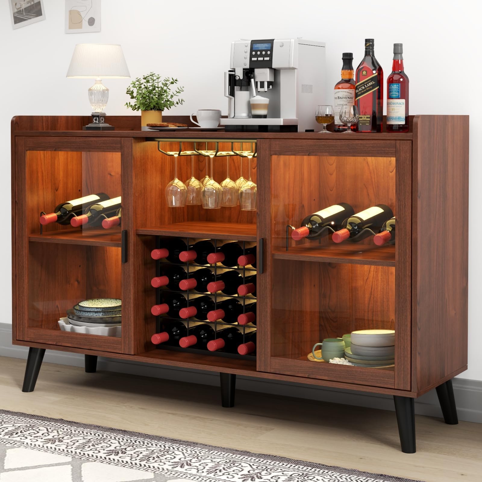 Amazon.com: Merax Modern Bar Cabinet with Wine and Glass Rack ...