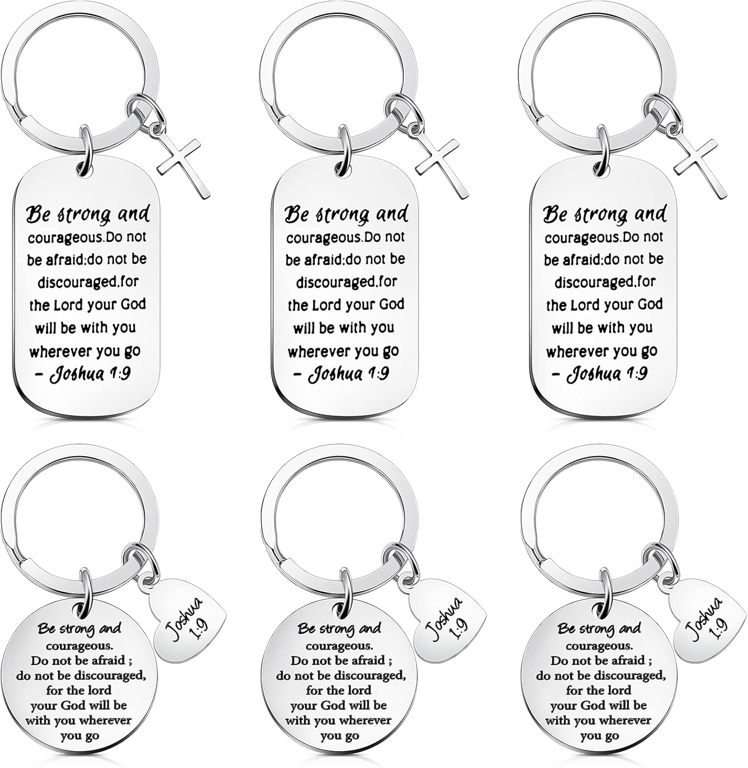 6 Pieces Bible Verse Keychain - Be Strong and Courageous Cross ...