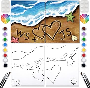 Amazon.com: VALLSIP 2 Pack Paint and Sip Canvas Painting Kit Pre Drawn Canvas for Painting for ...