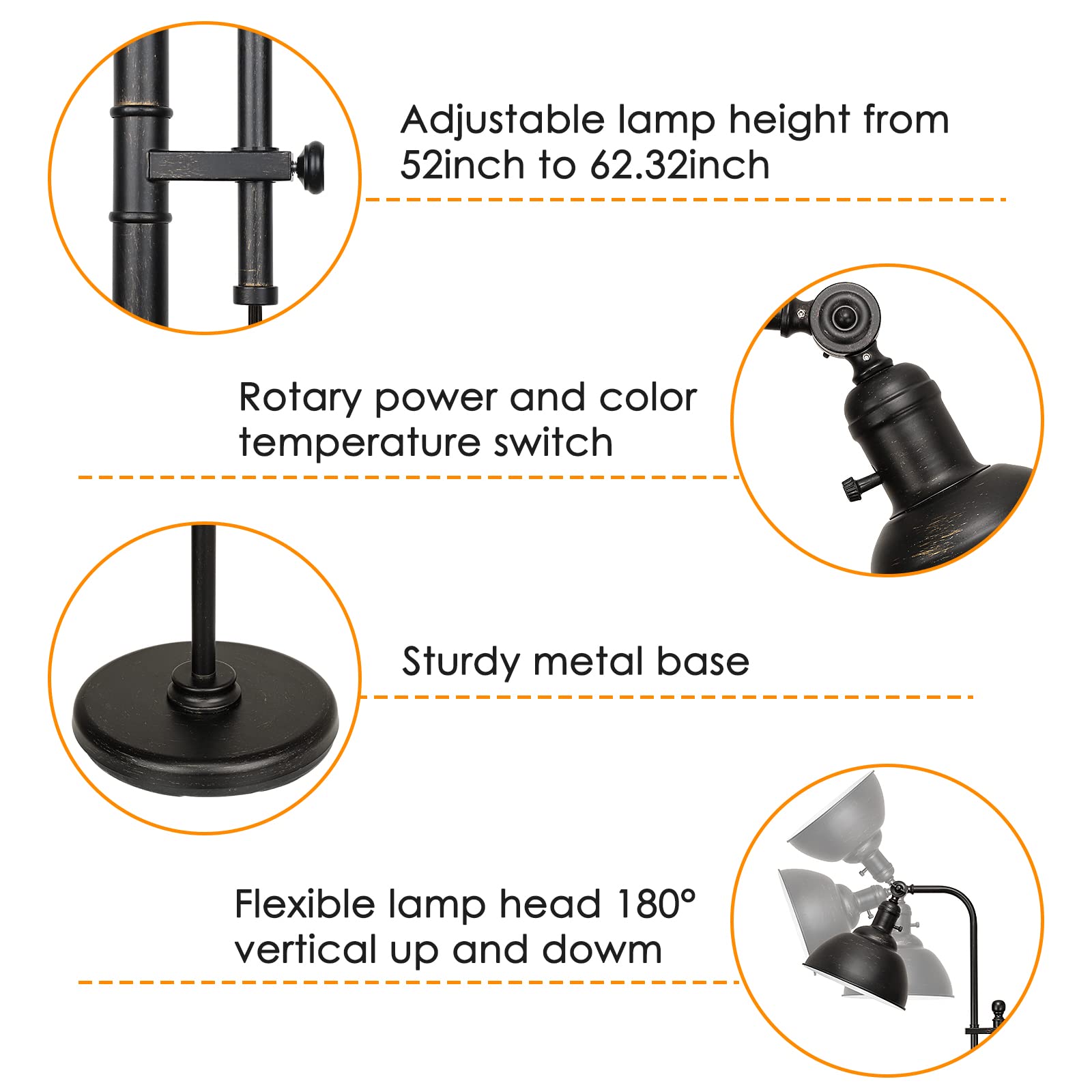 Snapklik.com : Industrial Floor Lamp, 3 Color Temperature Rustic Floor ...