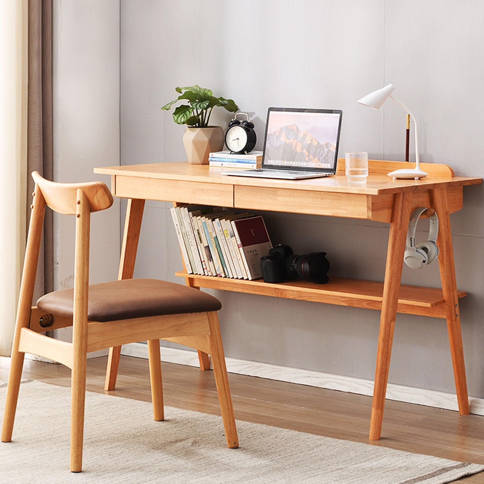 Amazon.com: HomSof 100% Solid Wood Natural Wood Computer Desk Study ...