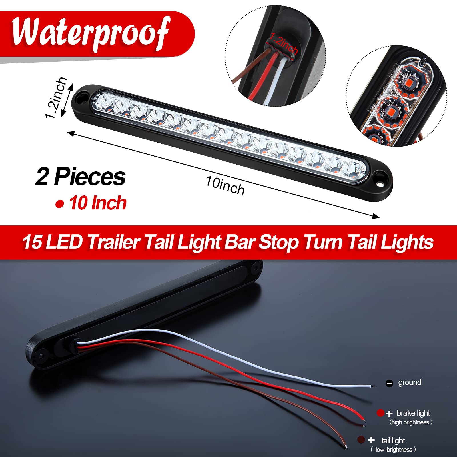 Snapklik.com : Frienda 2 Pieces 10 Inch 15 LED Trailer Tail Light Bar ...