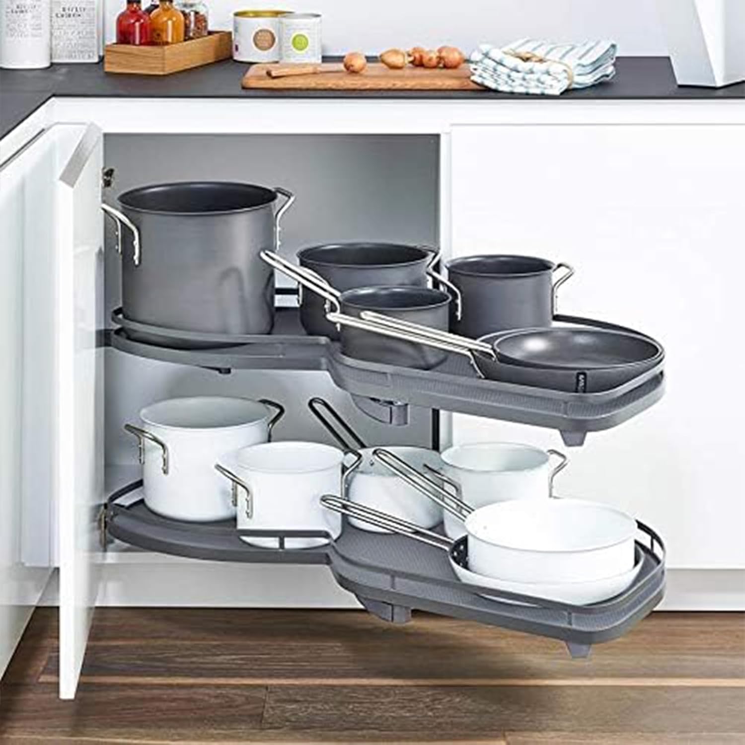 Corner Kitchen Pull-Out Shelf 2-Tier Rotating Tray nizer Space-Saving ...