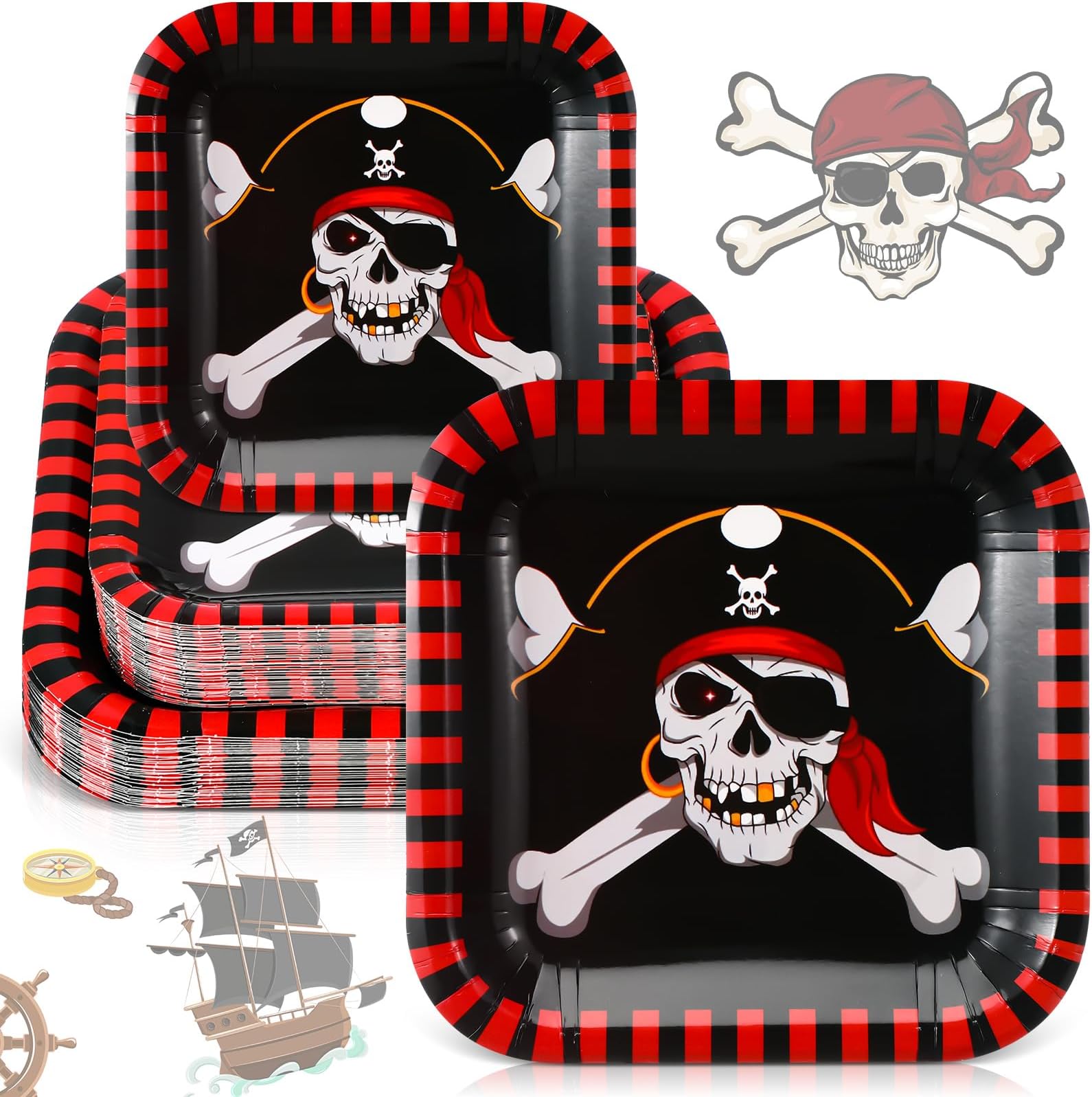 Amazon.com: 48 Pack Gold Foil Pirate Plates for Pirate Birthday Party ...