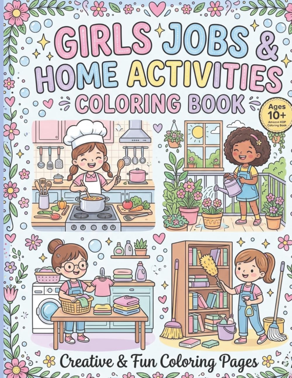 GIRLS JOBS AND HOME ACTIVITIES COLORING BOOK: Creative and fun coloring ...