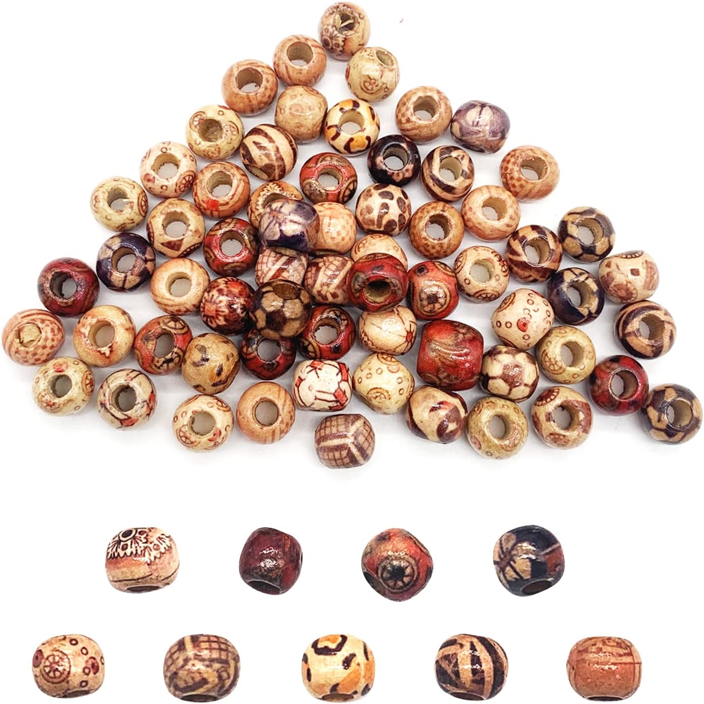 300Pcs Natural Wooden Spacer Beads-12mm Large Hole Wood Hair Braid ...