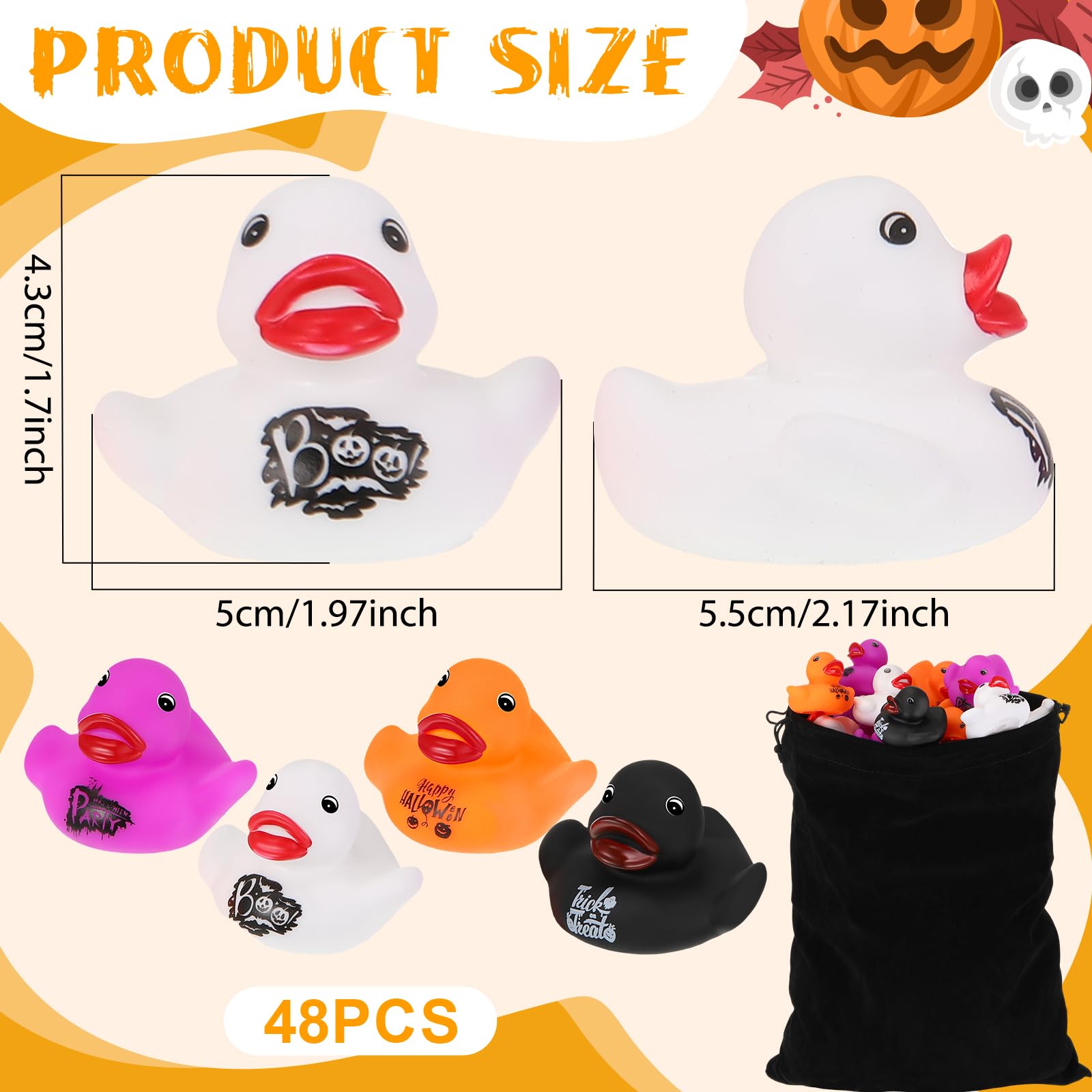 Jerify 48 Pcs Halloween Rubber Ducks 2 Inch Trick or Treat Halloween ...