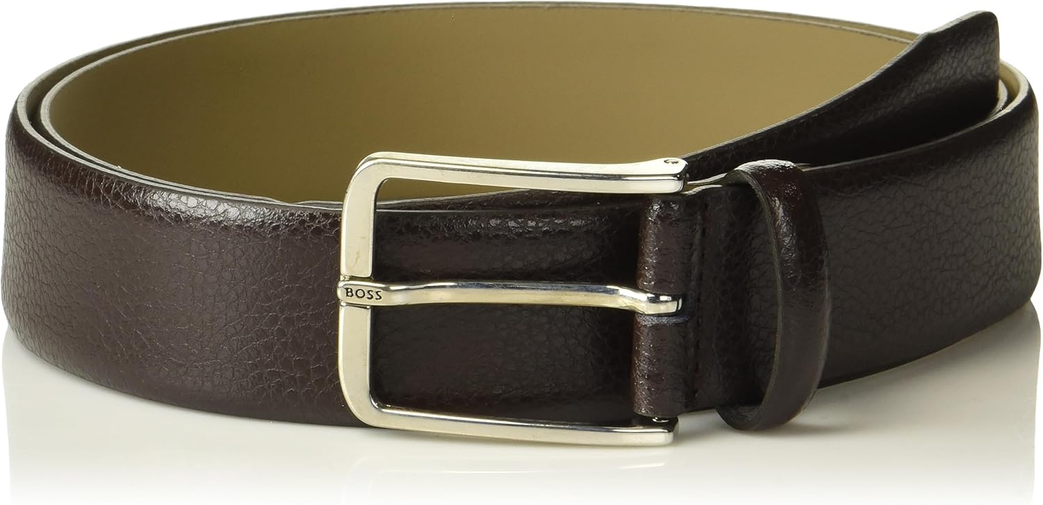 Grain Leather Belt with Branded Metal Prong at Amazon Men’s Clothing store