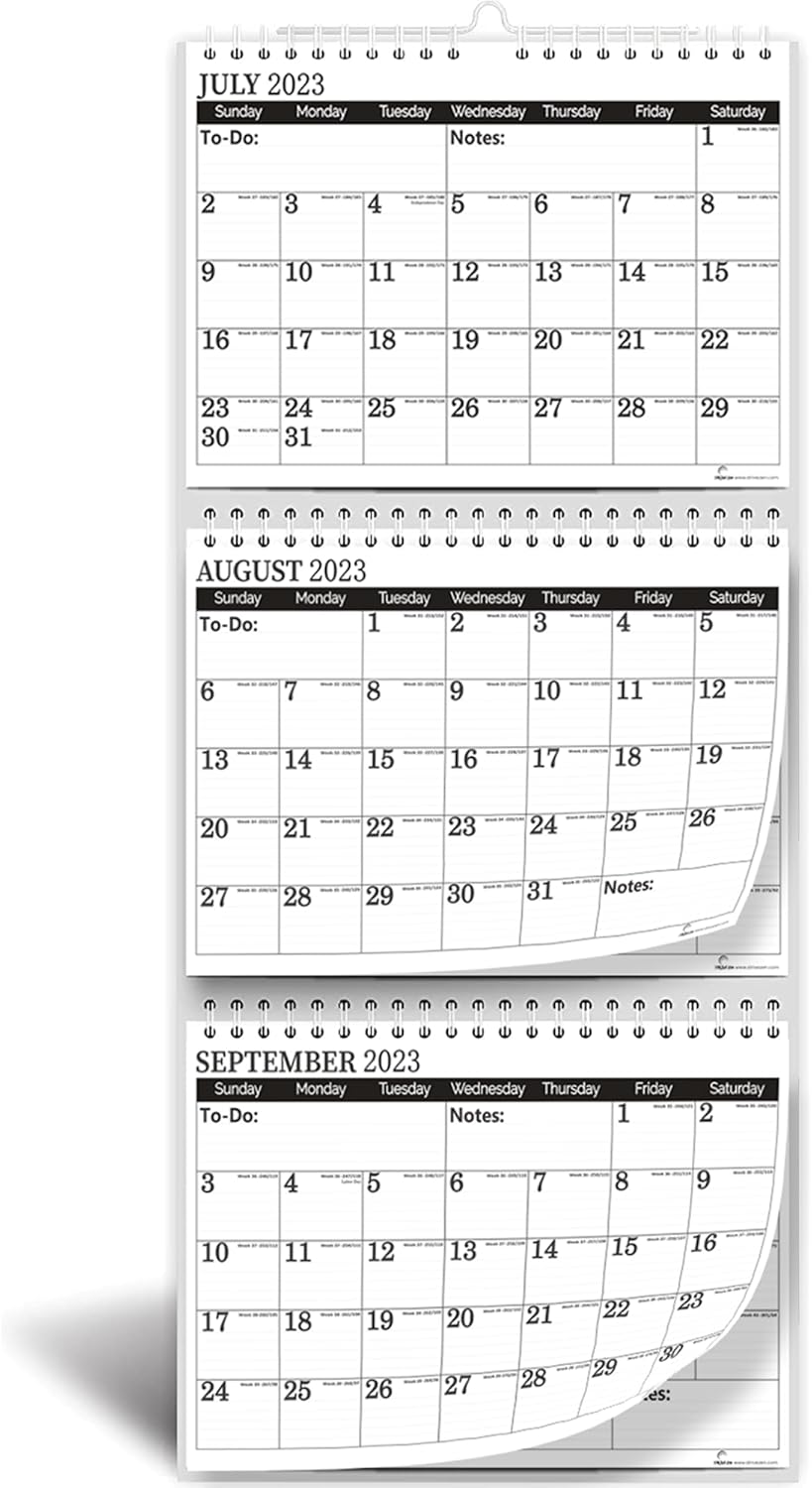 Calendario de 3 meses 2023-2024, Move-a-Page, Mensual, Vertical, Julio ...