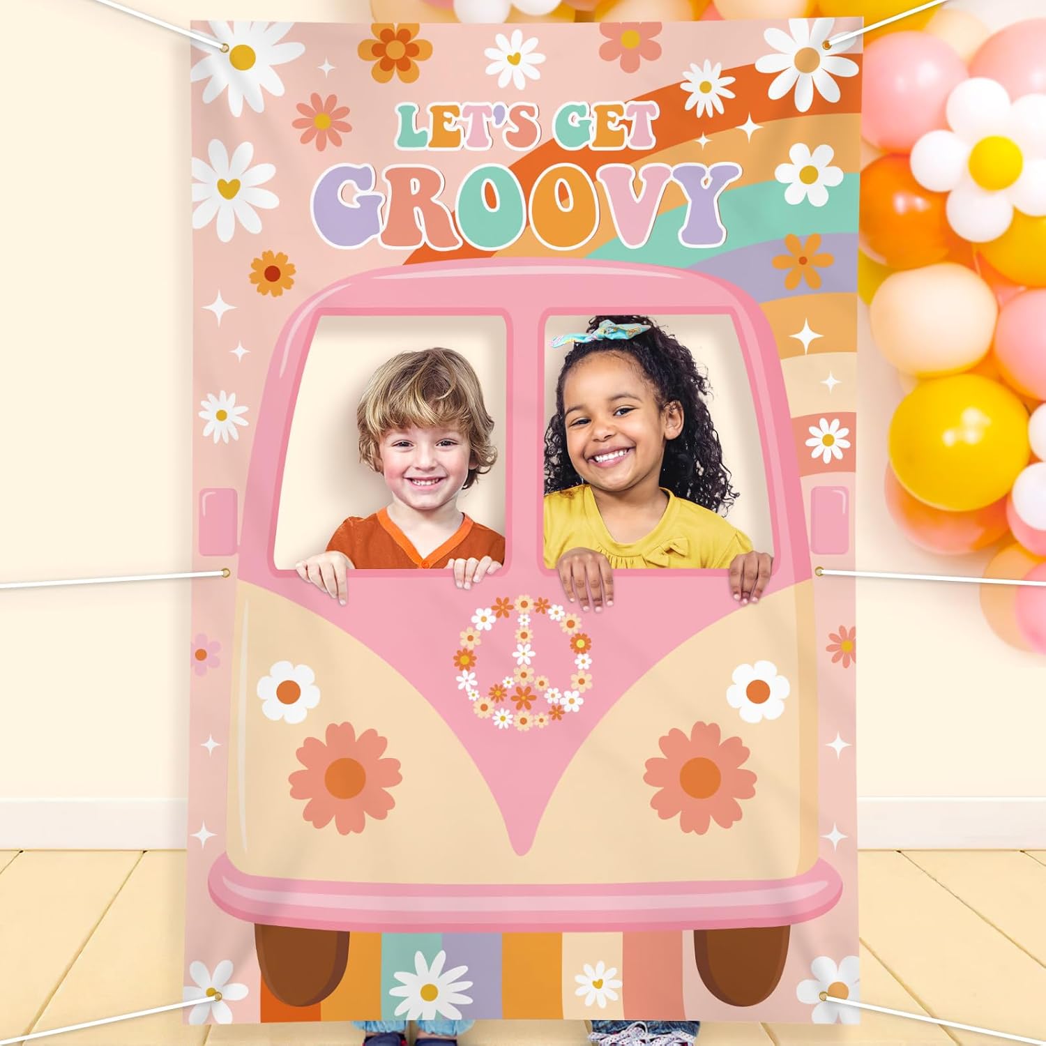 Amazon.com: Vansolinne Hippie Photo Booth Props Bus Groovy Birthday ...