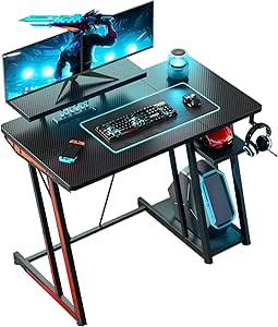 Amazon.co.jp: YeTom Gaming Desk, Gaming Table, Game Desk, Width 39.4 inches (100 cm), 2 Storage ...