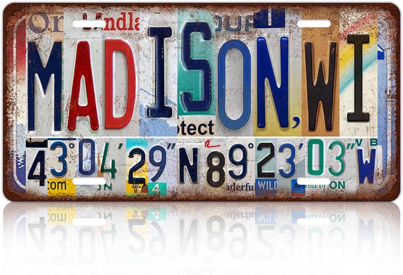 Amazon.com: JBYMsign Vintage City Wall Decor Madison,Wi License Plate ...