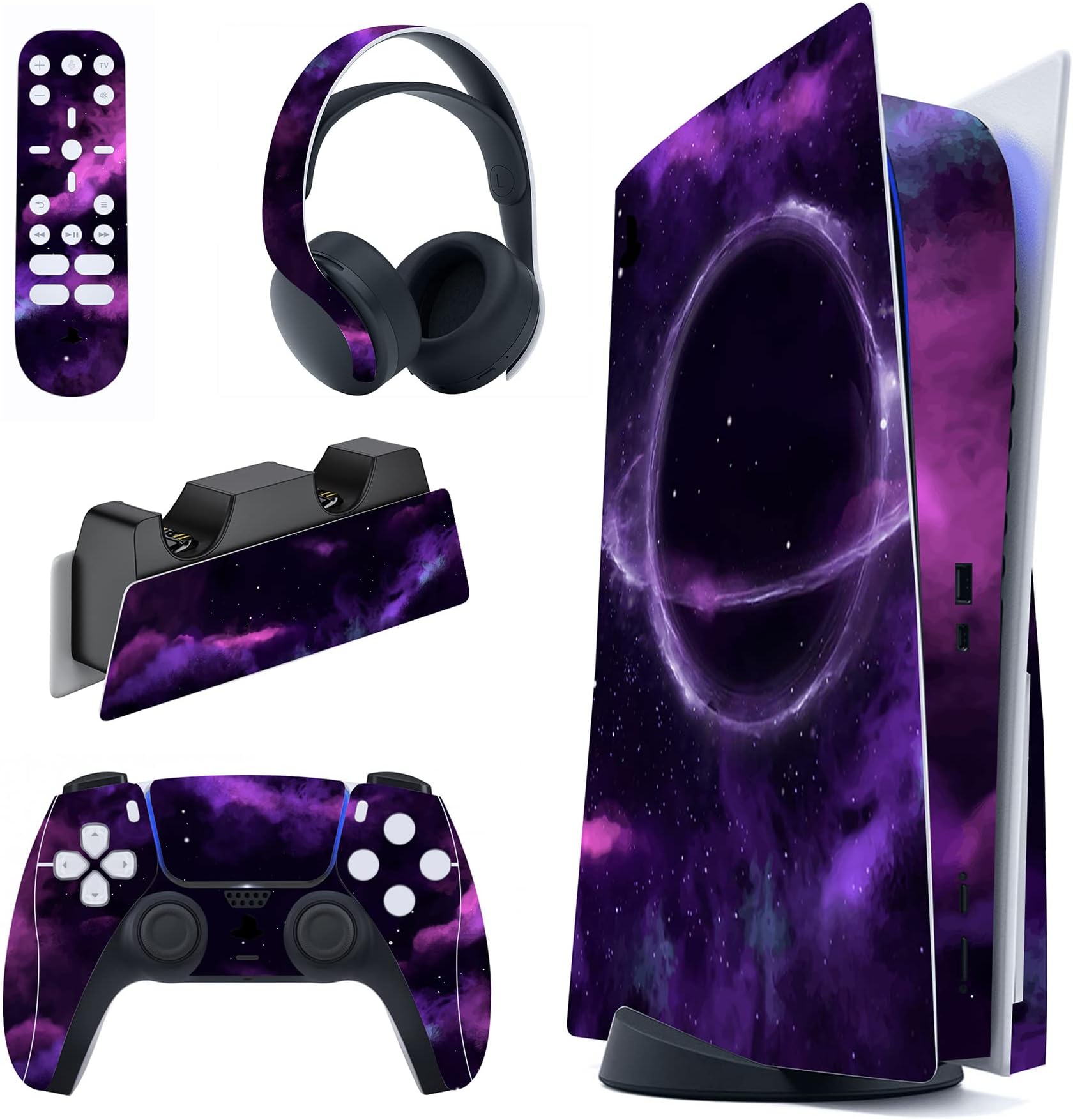 PlayVital Purple Deep Space Full Set Skin Decal for ps5 Console Disc ...
