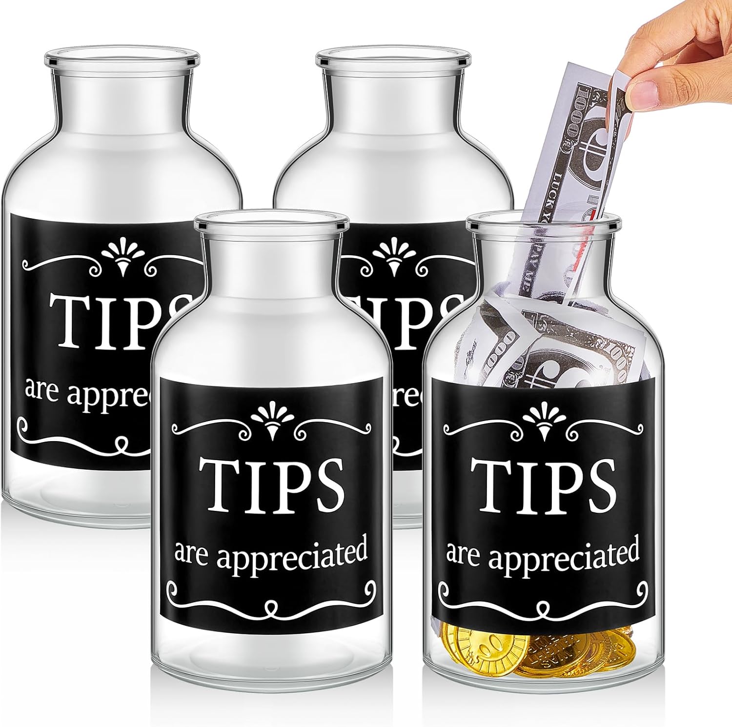 Amazon.com: FoldTier 4 Pcs Tip Jar for Bartender Money, 4'' x 8'', 34 ...