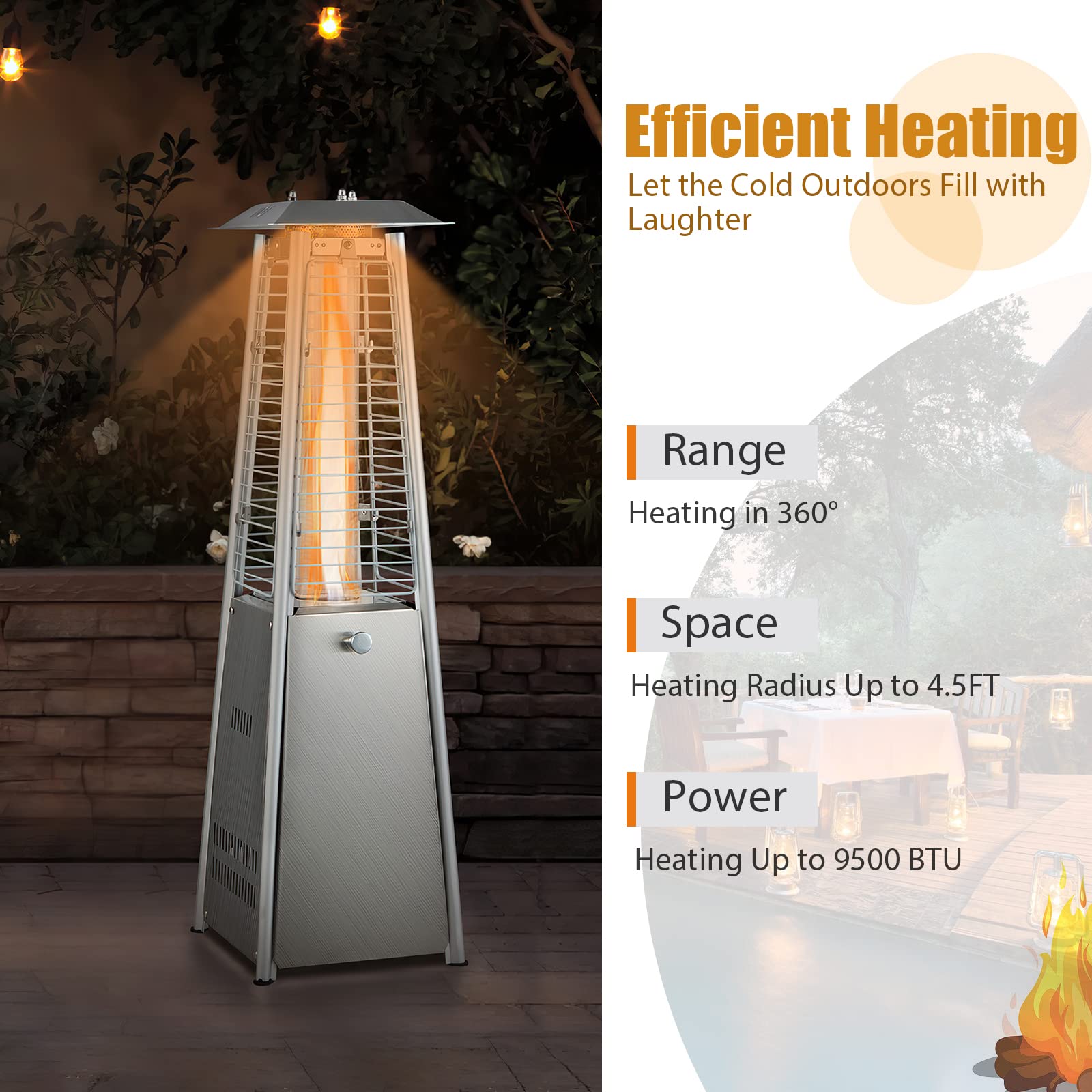 Giantex Pyramid Patio Heater, 9500 BTU Portable Tabletop Propane Heater ...