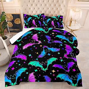 Amazon.com: Halloween Bat Teen Girls Comforter Set Glitter Galaxy Full ...