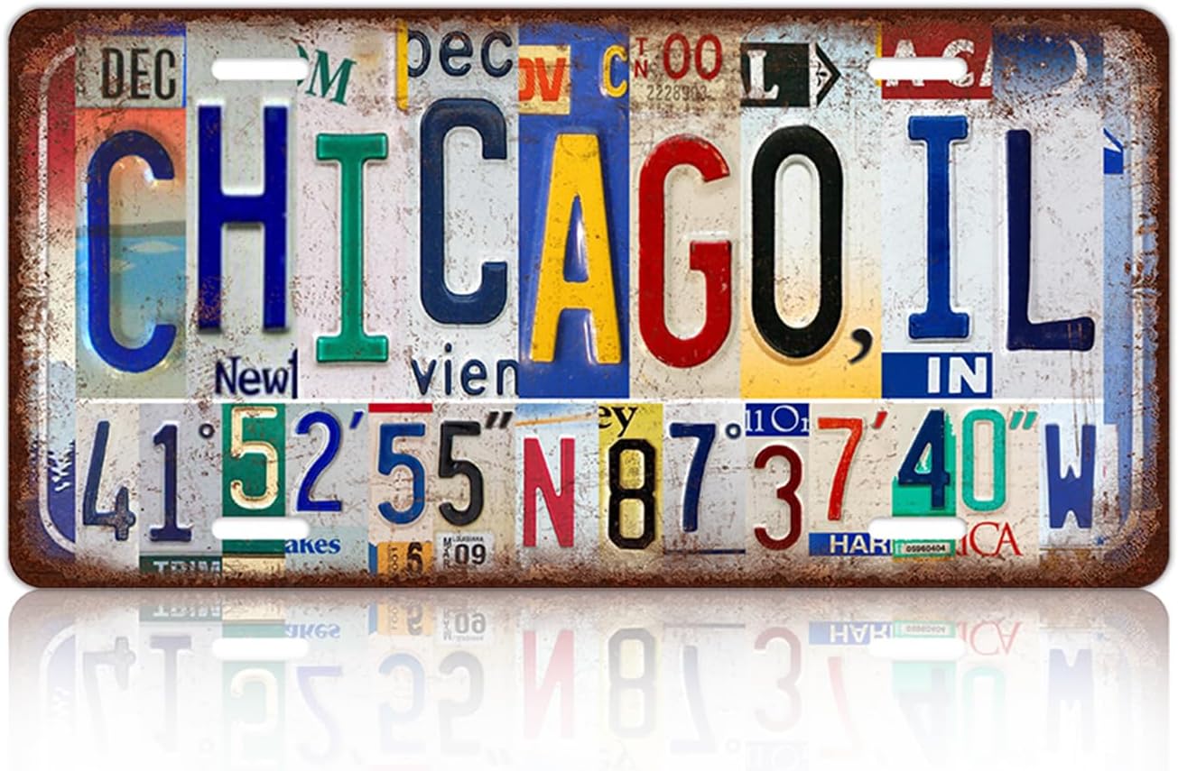 Amazon.com: Vintage City License Plate Chicago,Il Wall Decor Metal Tin ...