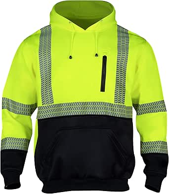 Amazon.com: FONIRRA Safety Hoodies for Men High Visibility Reflective Fleece Sweatshirt ANSI ...
