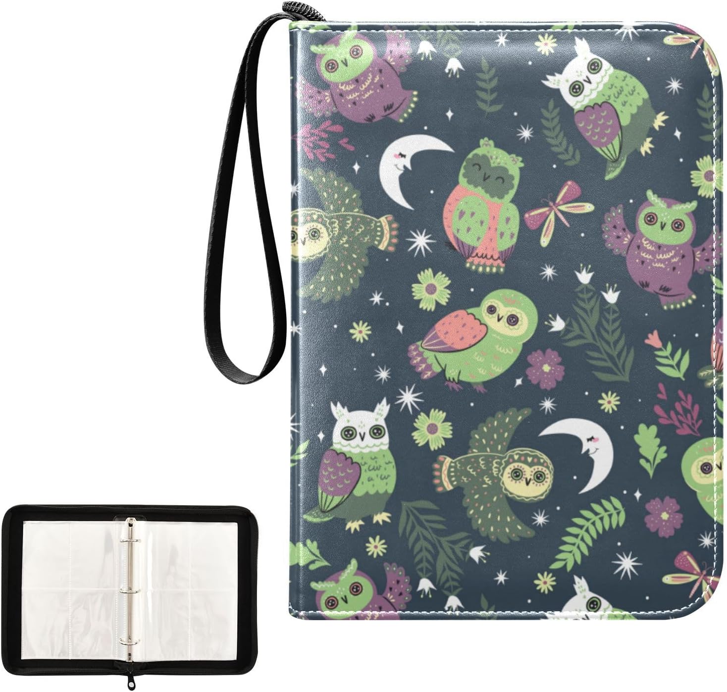 Amazon.com: Glaphy Moon Owls and Flowers Card Binder 4 Pockets, 400 ...