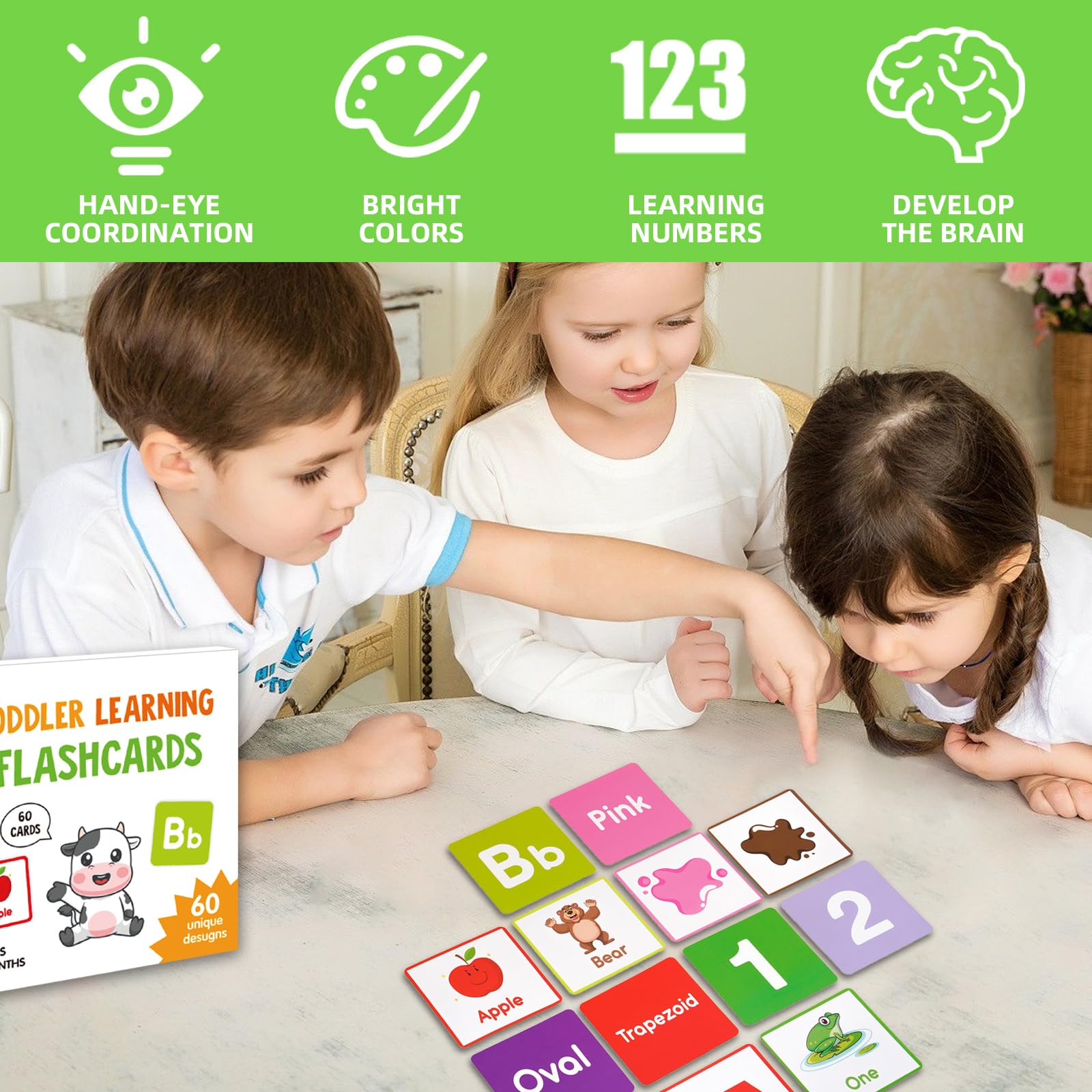 Alphabet ABC Flash Cards for Toddlers 60-Pack Reusable Flashcards with ...