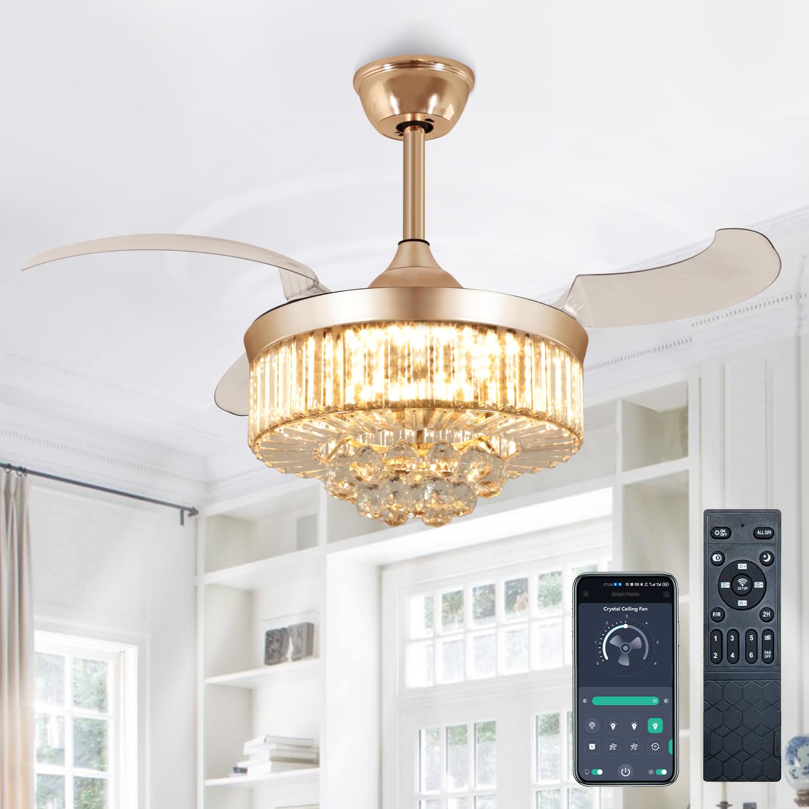 Amazon.com: DLLT 36" Modern Ceiling Fans with Lights and Remote, Gold ...
