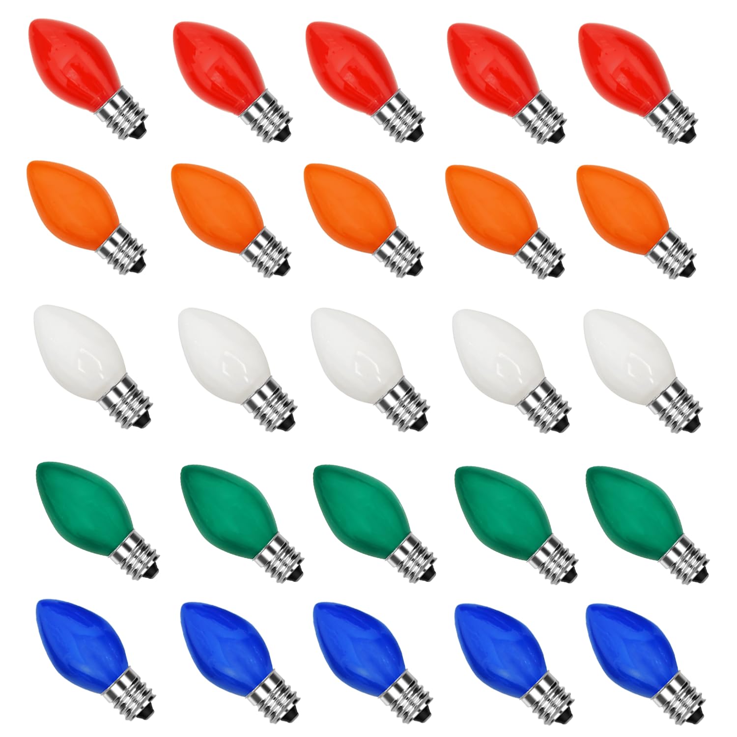Bokoiuu 25 Pack C7 Multicolor Christmas Replacement Bulbs, 5 Watt C7 ...