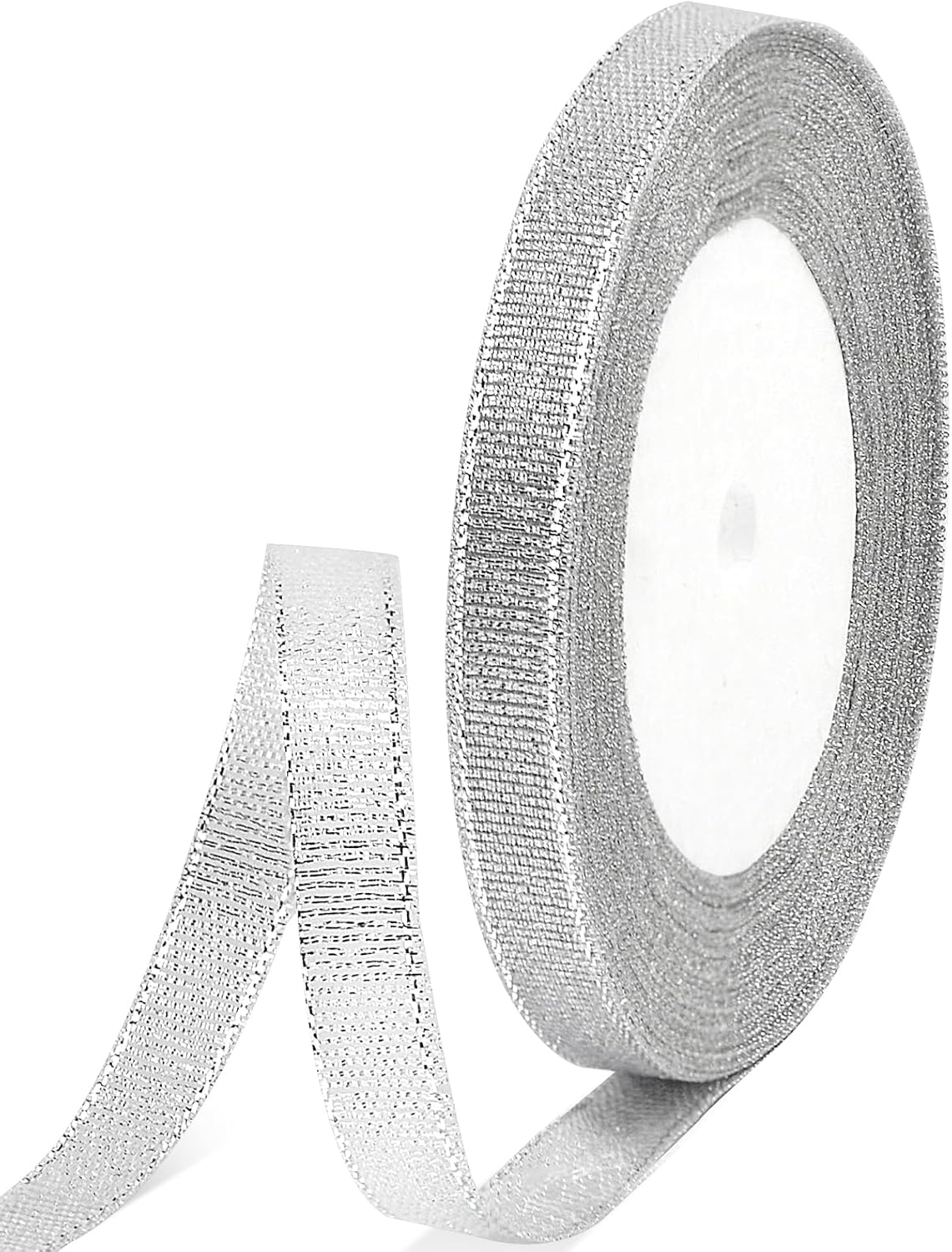 Amazon.com: Quhora 3/8" X 25 Yards Silver Glitter Ribbon, Sparkly ...