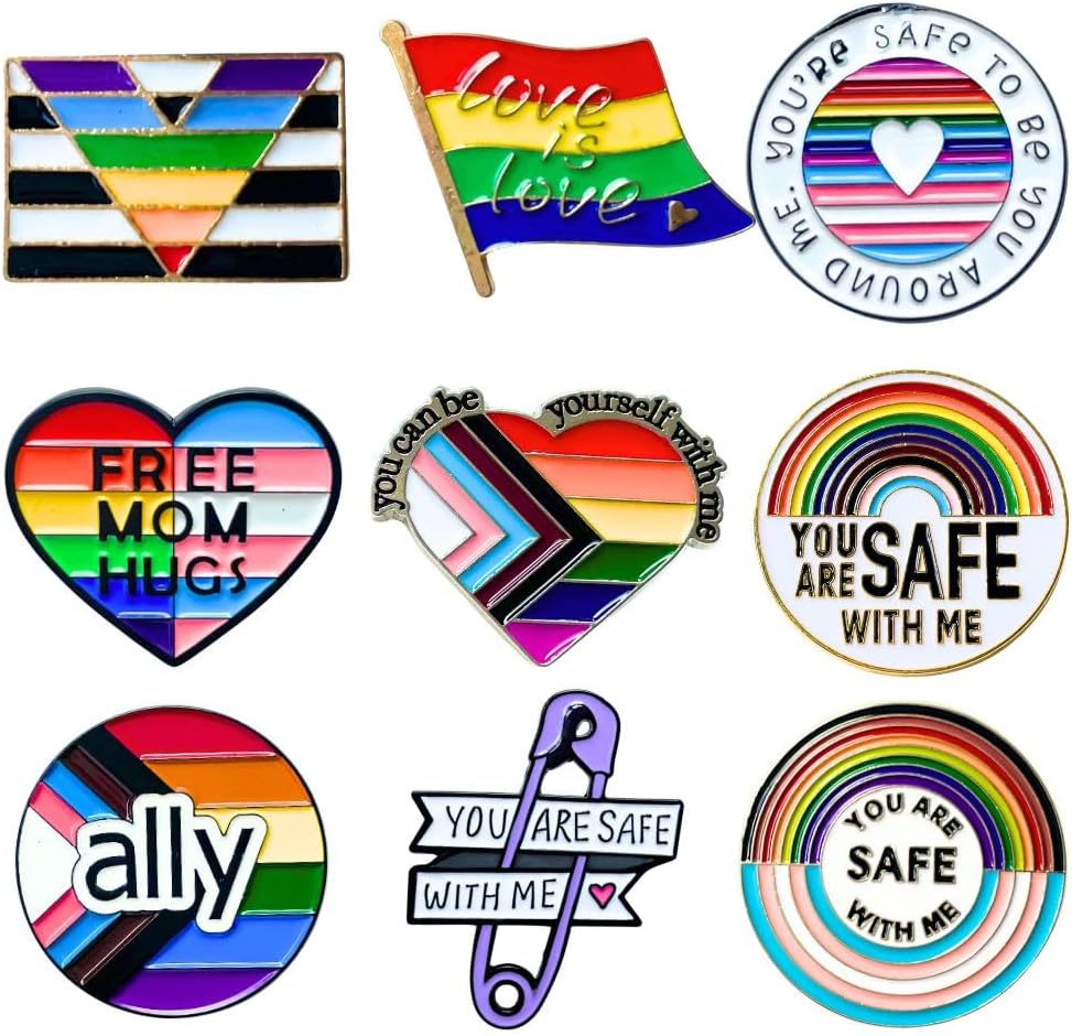 Amazon.com: 9PC Pride Pins Ally LGBTQ LGBT button Proud Straight Ally ...