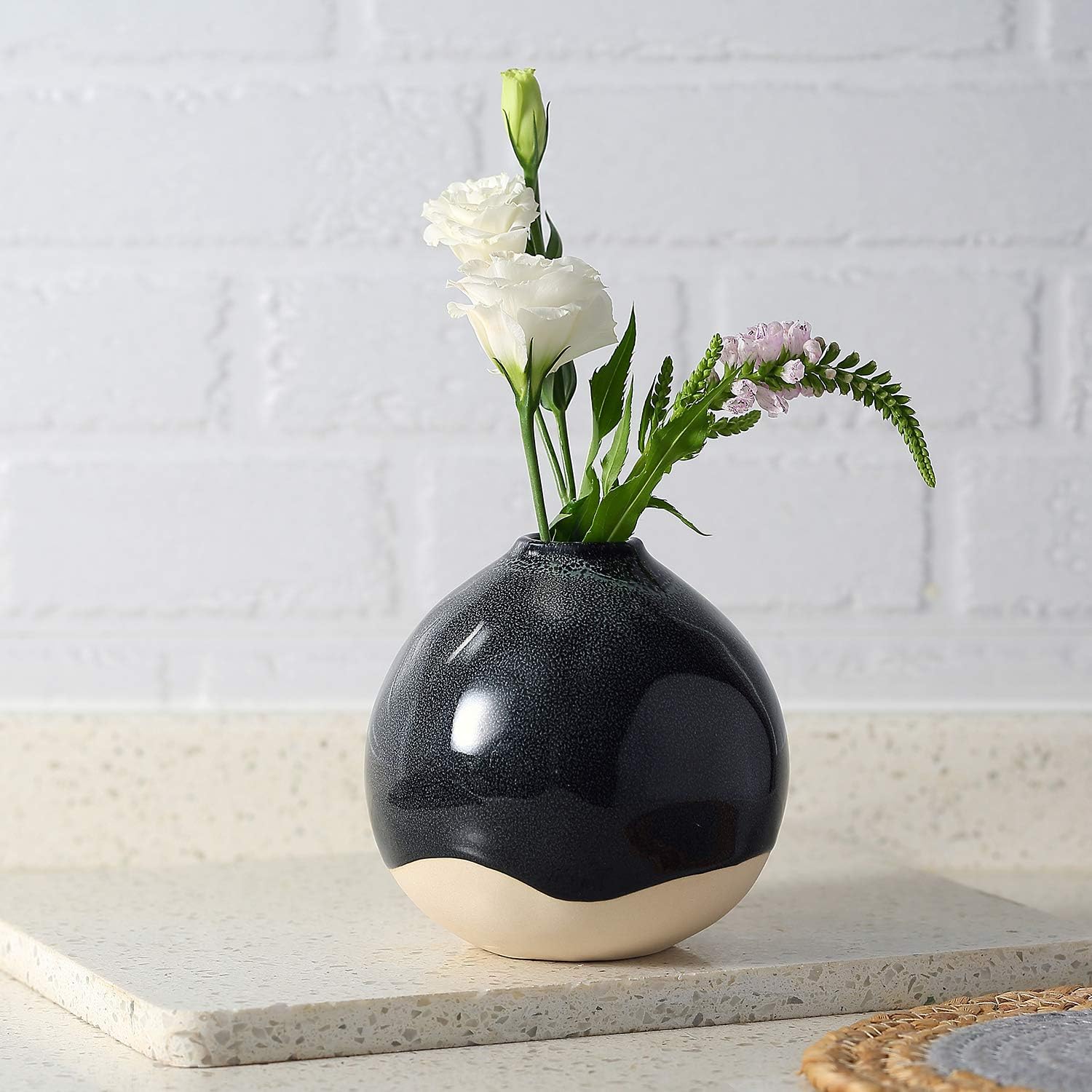 Amazon.com: STAR MOON Ceramic Small Flower Vase with Retro Grid for ...