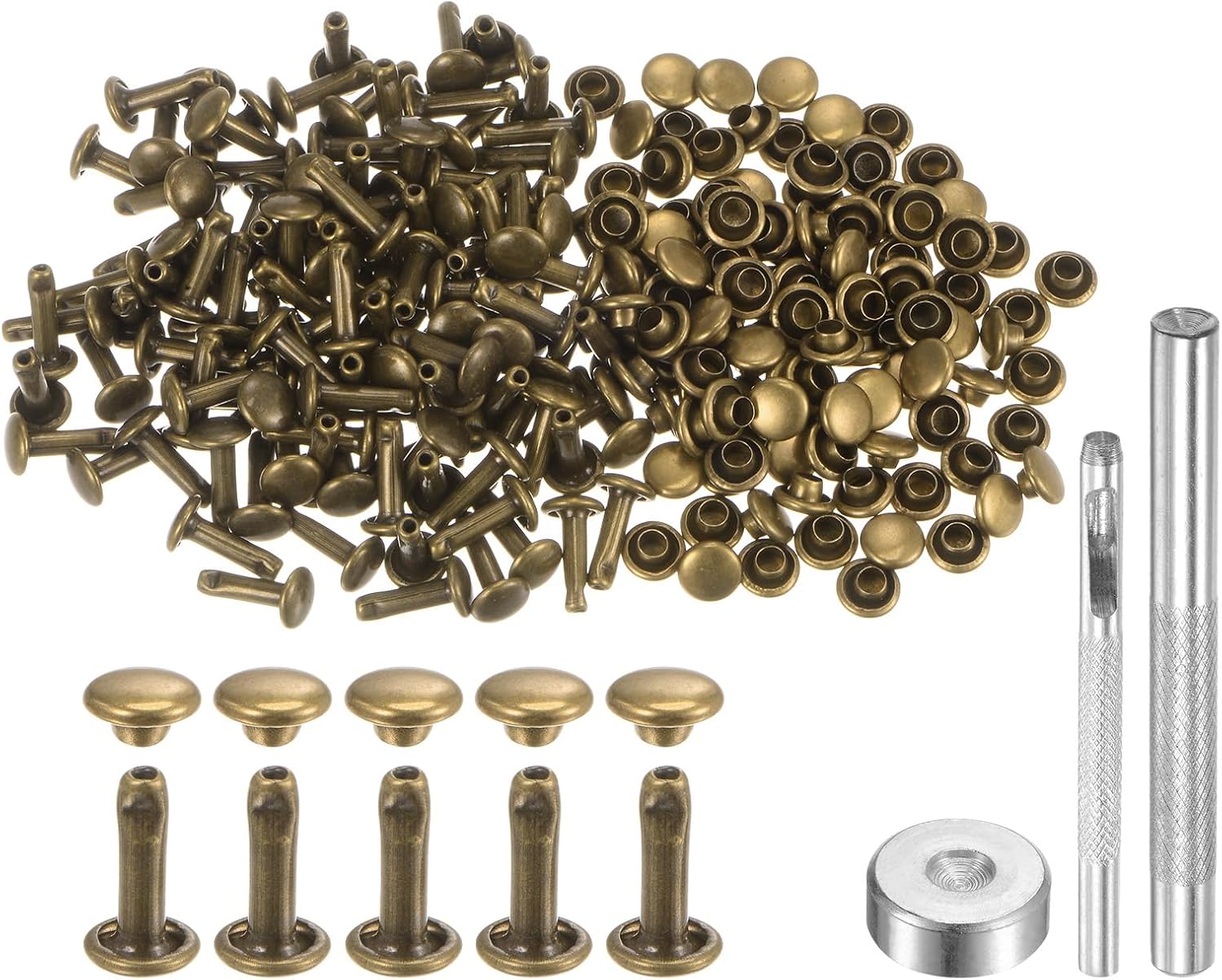 QUARKZMAN 100 Sets 10x6mm Leather Rivets Metal Rivets with Double Caps ...