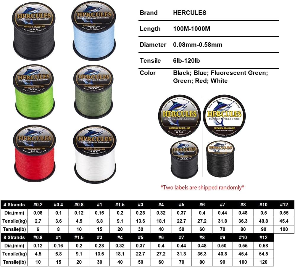 HERCULES Braided Fishing Line, Not Fade, 109-2187 Yards PE Lines, 8 ...