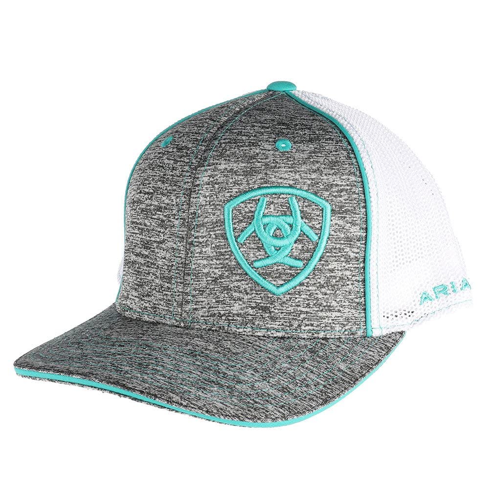 ARIAT Men's Cap, Heather Grey, Turquoise Logo, White Mesh, Flex Fit 110 ...