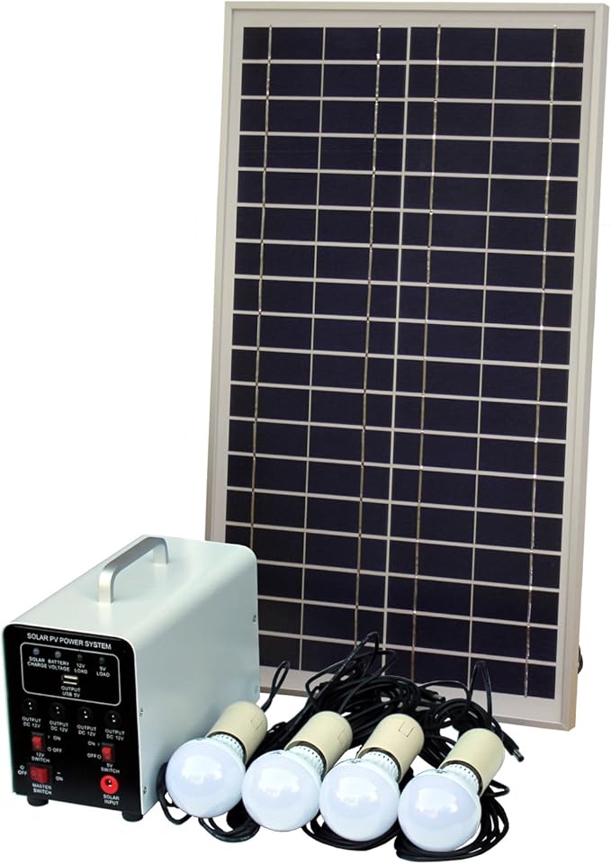 25W Off-Grid Solar Lighting System with 4 x 5W LED Lights, Solar Panel ...