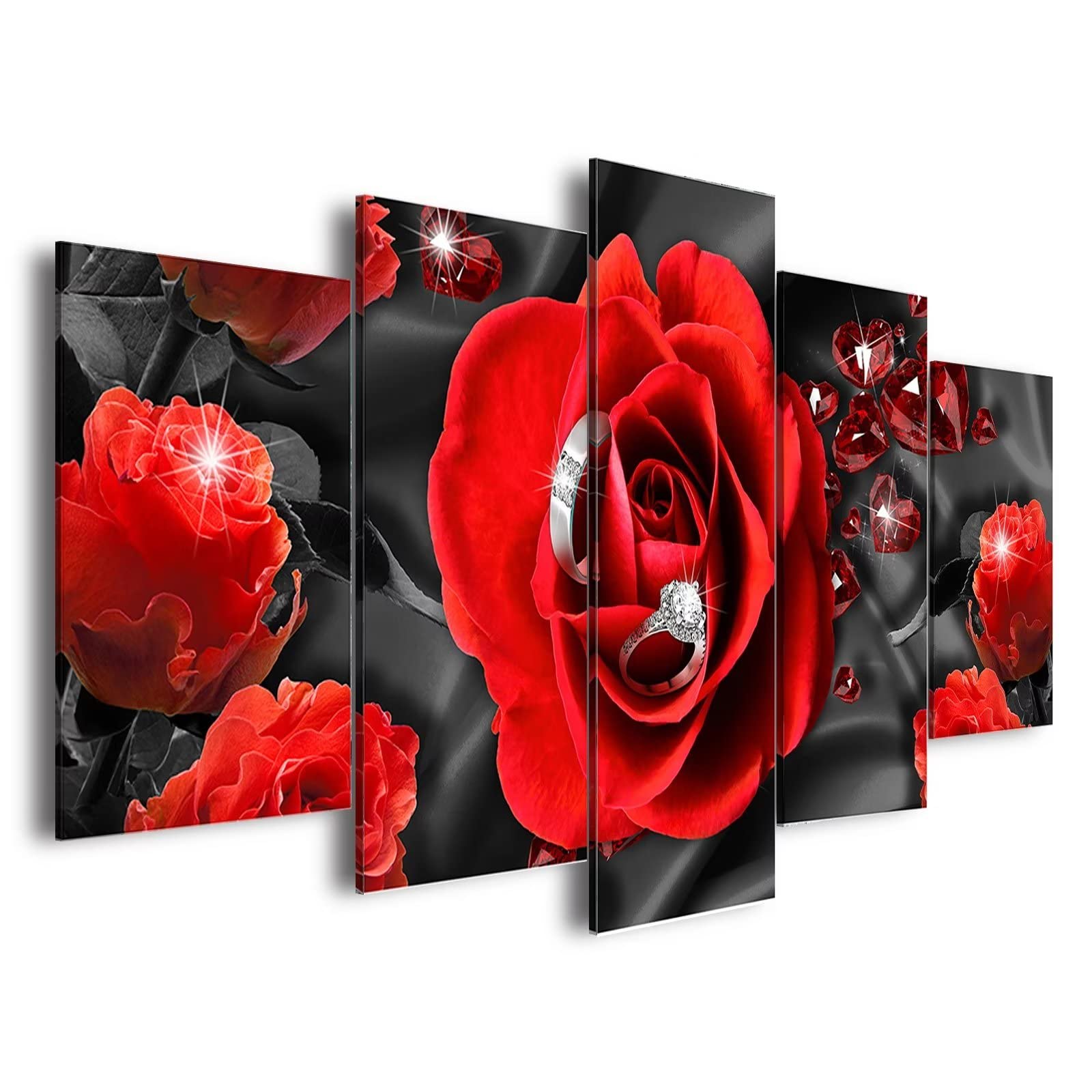 Amazon.com: AWLXPHY Decor Red Rose Wall Art Canvas Painting Framed 5 ...