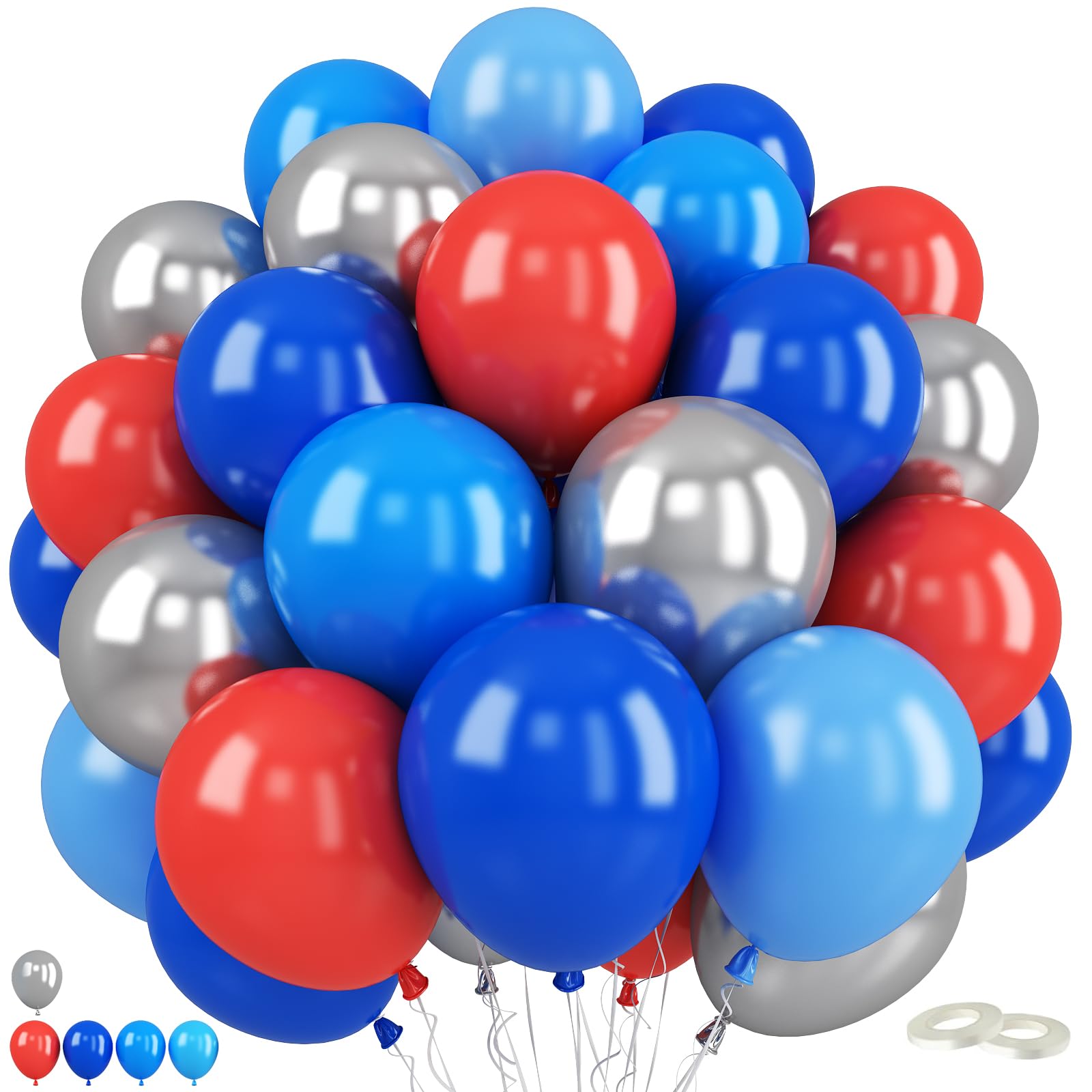 Amazon.com: Blue and Red Balloons,60 Pcs 12 Inches Royal Blue Light ...