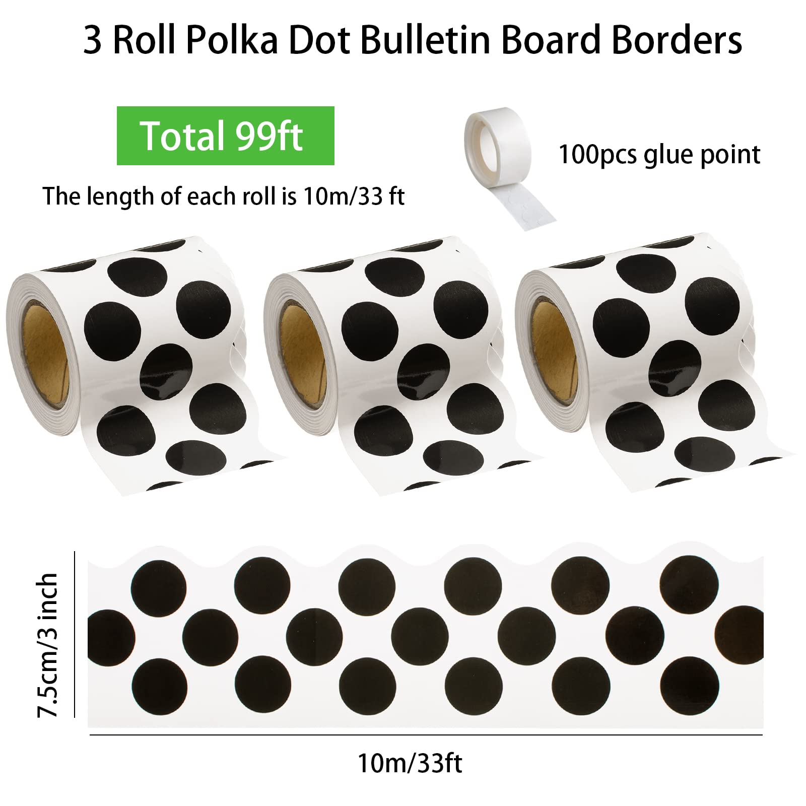 Snapklik.com : 99 Feet Black And White Polka Dot Bulletin Board Borders ...