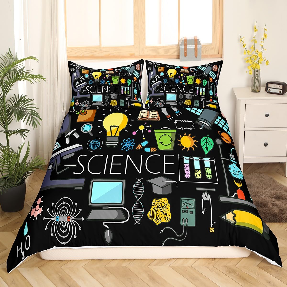 Amazon.com: Science Theme Bedding Set Queen Size for Boys Girls Back to ...